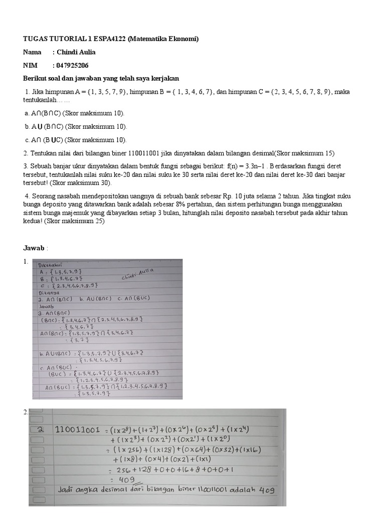 Tugas 1 Matematika Ekonomi | PDF