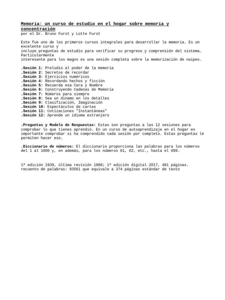Curso de Memoria por Bruno Furst | PDF