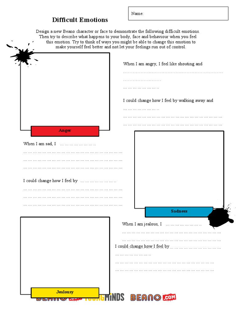 Beano PSHE Lesson 3 Extension Worksheet Managing Difficult Emotions KS2 ...
