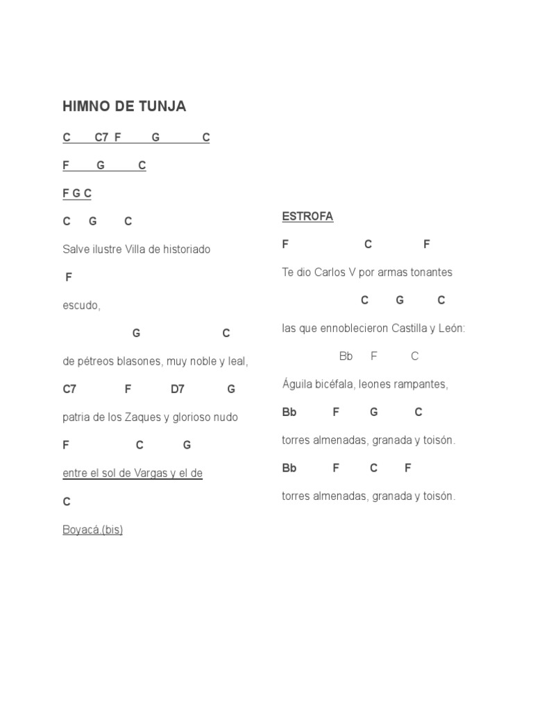 Himno de Tunja y Boyaca | PDF
