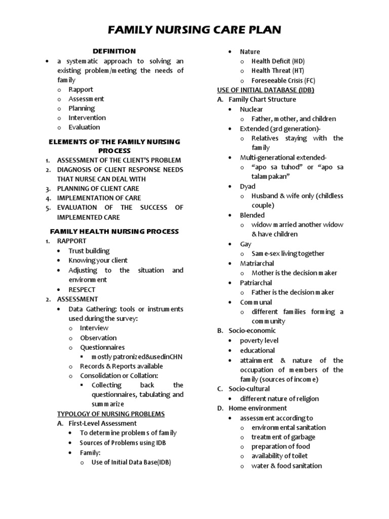 Family Nursing Care Plan Overview | PDF