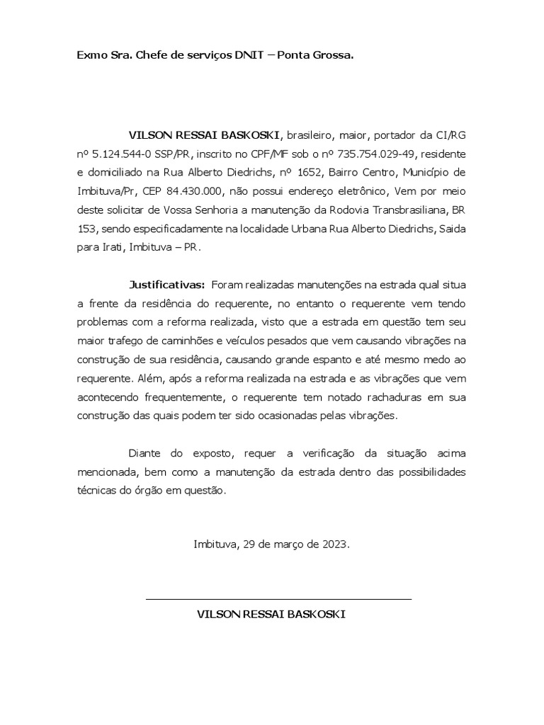 REQUERIMENTO DNIT | PDF