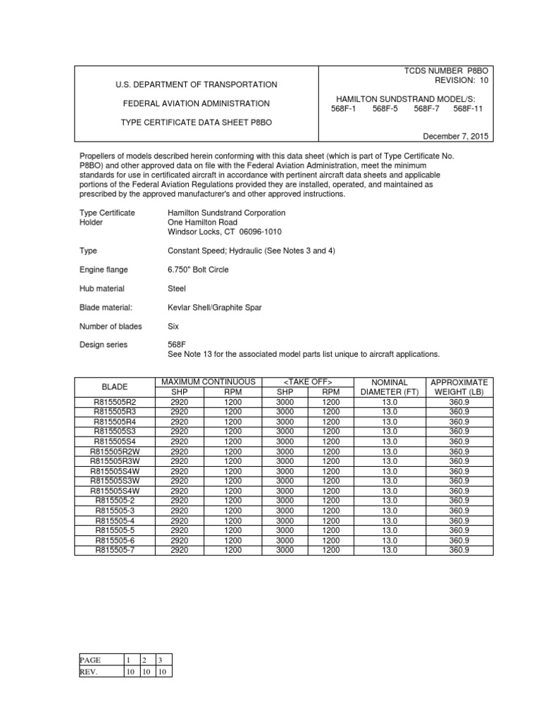 TCDS Prop P8BO - Rev10 | PDF | Aviation | Transport
