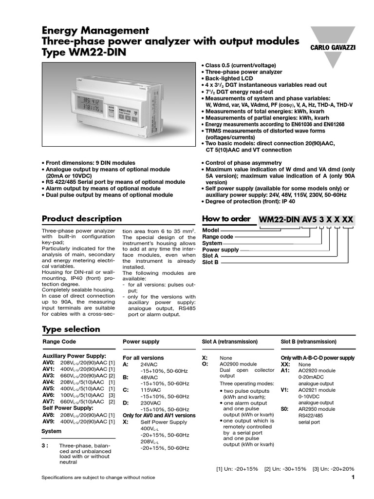 WM22-DIN Datasheet ENG | PDF | Power Supply | Ac Power