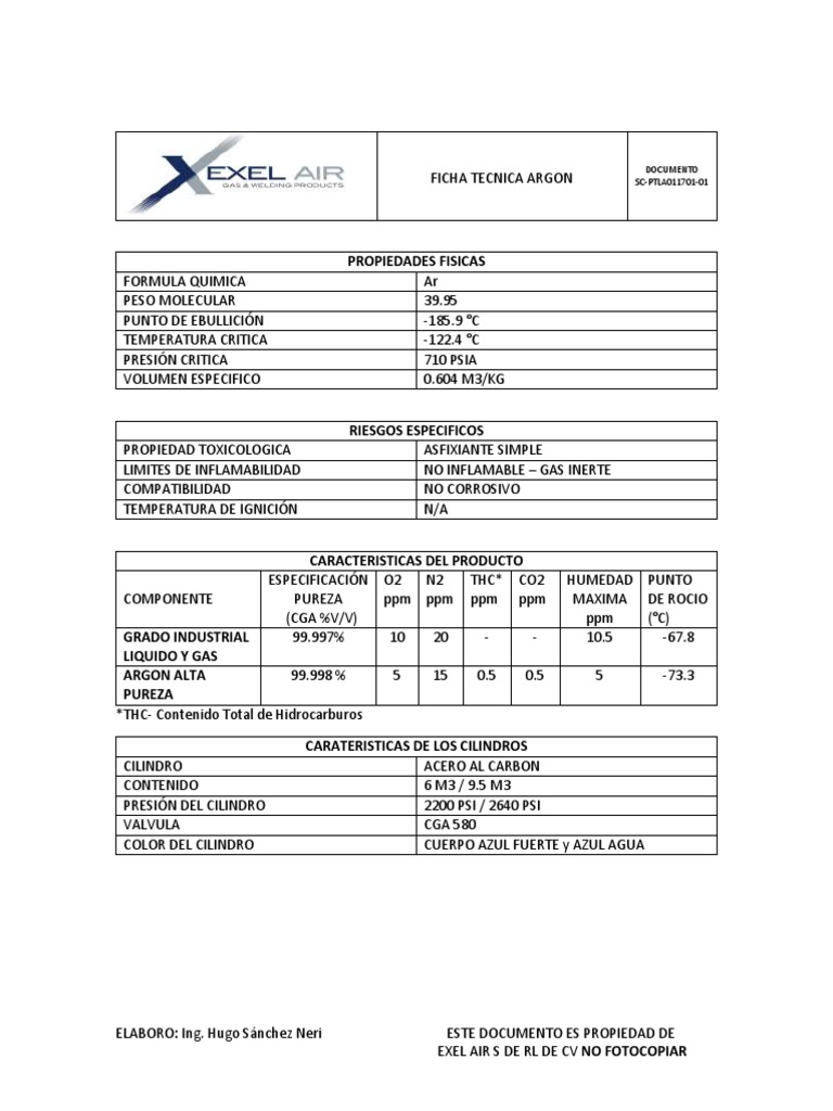 Ficha Tec Argon | PDF