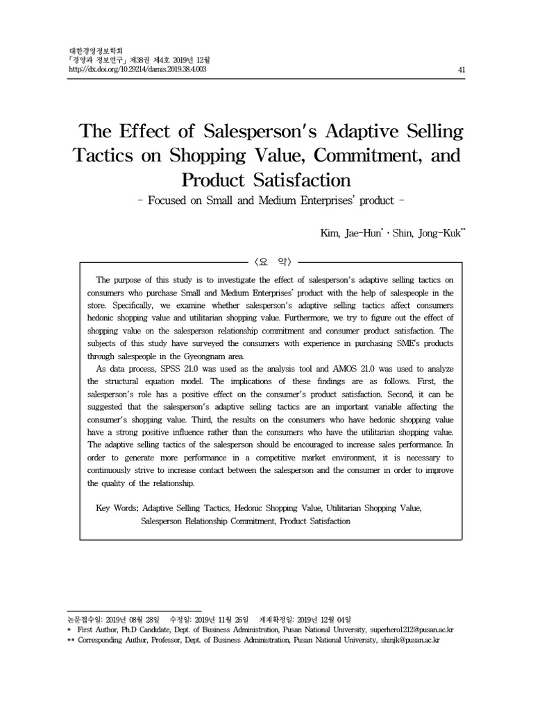 The Effect of Salesperson's Adaptive Selling Tactics On Shopping Value ... The Effect of Salesperson's Adaptive Selling Tactics On Shopping Value ...