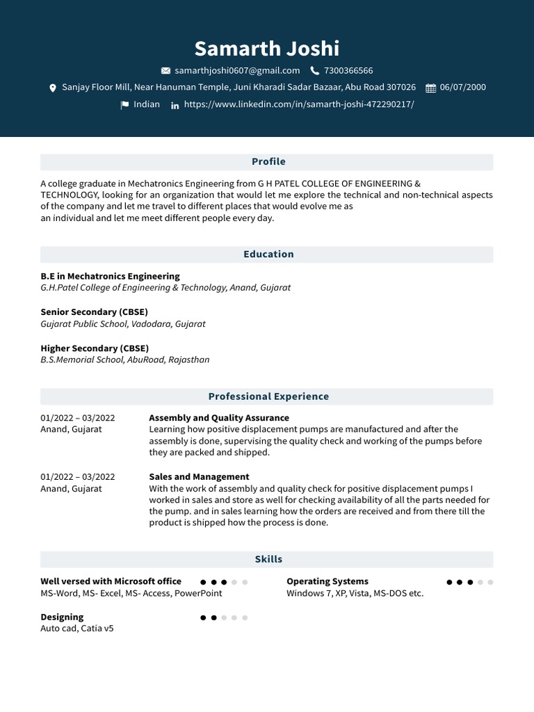 Samarth Joshi Resume | PDF | Business | Computers