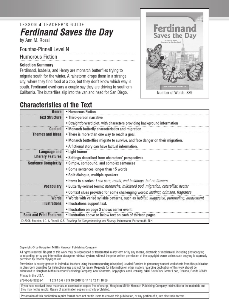 4 Teacher S Guide Ferdinand Saves The Day | PDF | Reading Comprehension ...