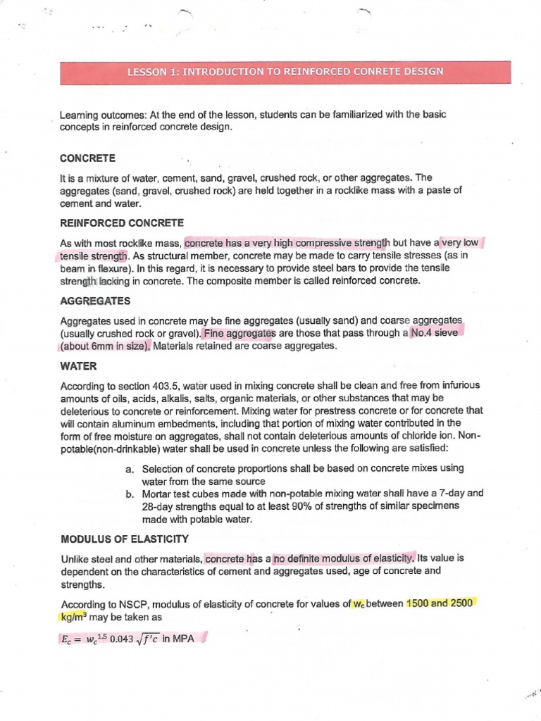 Notes For STCOND1 (Principles of Reinforced Concrete 1) | PDF