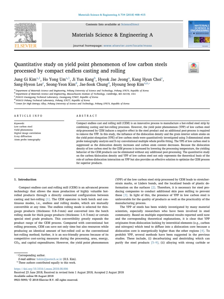 Quantitative study on yield point phenomenon of low carbon steels | PDF | Deformation ...