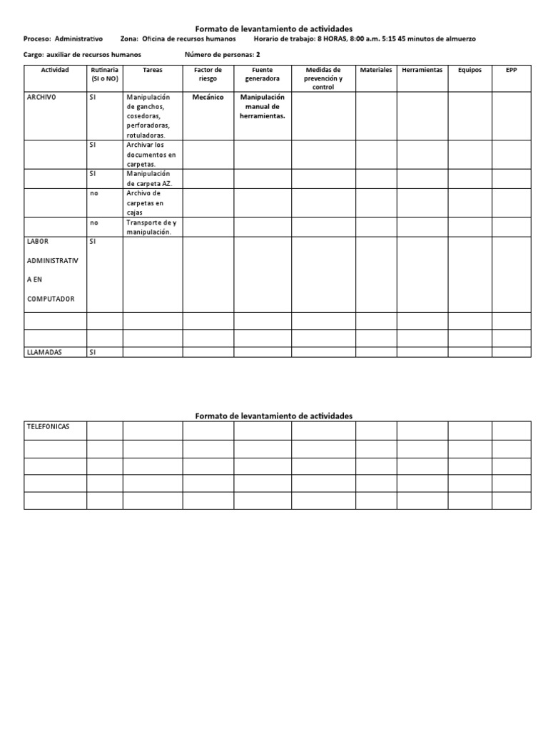 Formato de Levantamiento de Actividades | PDF