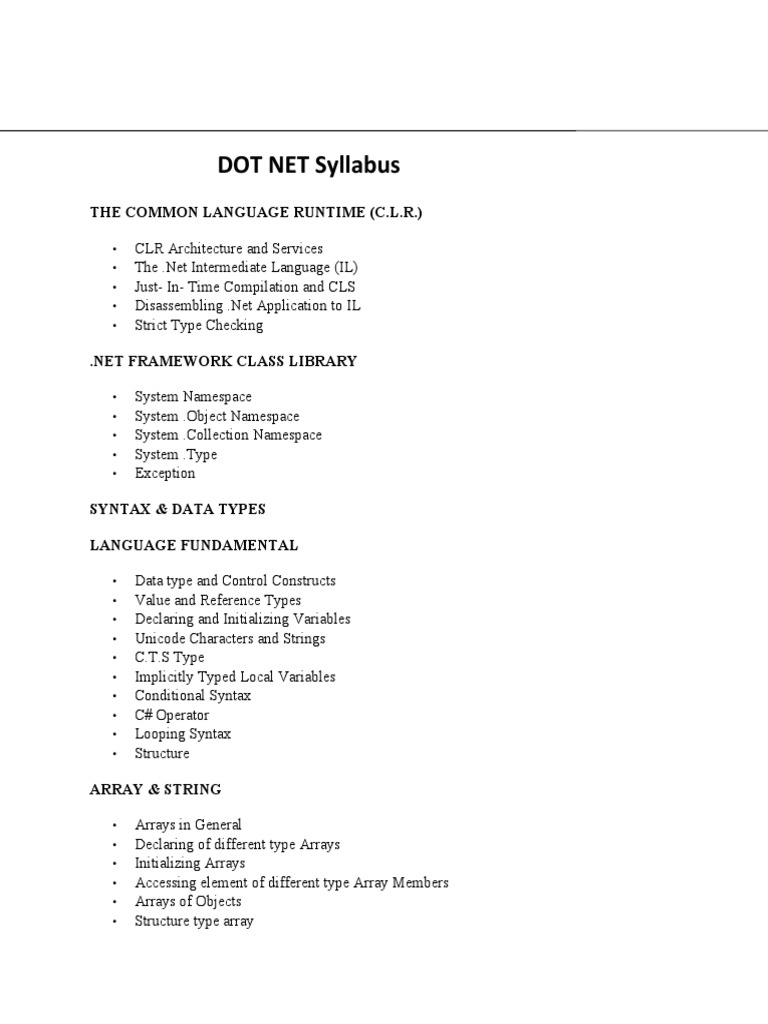 Dot Net Syllabus | PDF