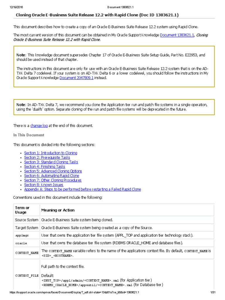 Cloning Oracle E-Business Suite Release 12.2 With Rapid Clone (Doc ID 1383621.1) | PDF ...