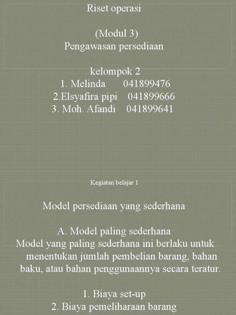 Kelompok 2 (Modul 3) Riset Operasi | PDF | Pengelolaan Keuangan & Uang