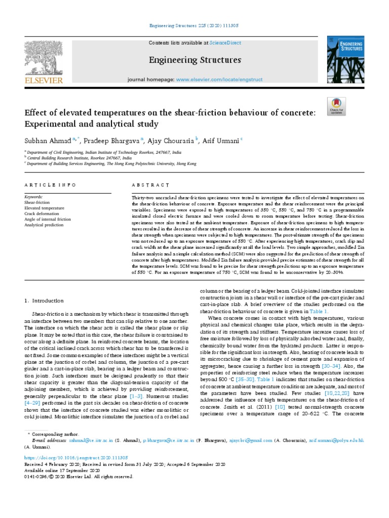 Ahmad Et Al 2020 Effect Of Elevated Temperatures On The Shear Friction Behaviour Of