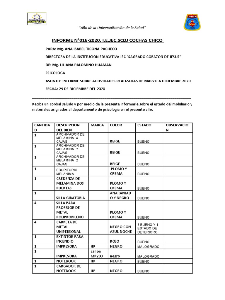 Informe para Entrega de Cargo | PDF