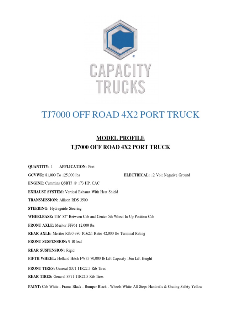 Capacity Specs TJ7000 | PDF | Truck | Wheel