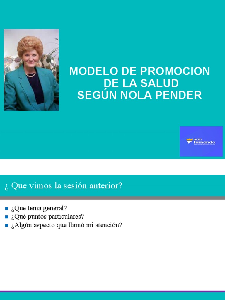 Clase 2 Promoció S Modelo Nola Pender | PDF | Asistencia sanitaria preventiva | Promoción de la ...