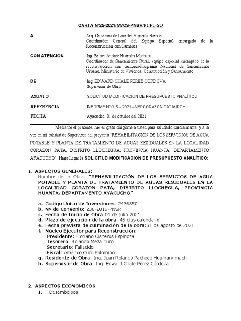 Carta Solicitud de Modificacion de Presupuesto Analitico | PDF ...