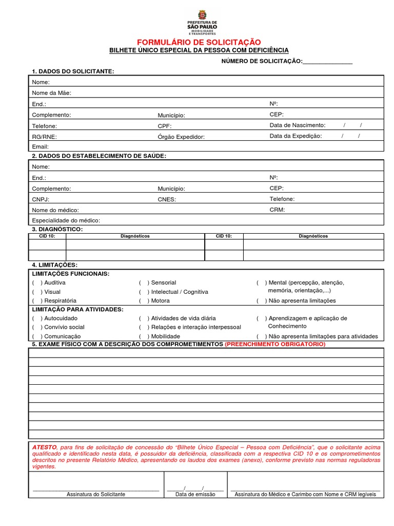 Formulário de Solicitação - B.U Pessoa Com Deficiência | PDF