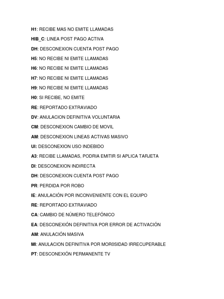 Códigos y Estatus de Movistar en Venezuela | PDF