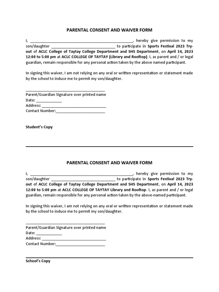 SportsFest Parent Consent Final | PDF | Social Institutions | Parenting