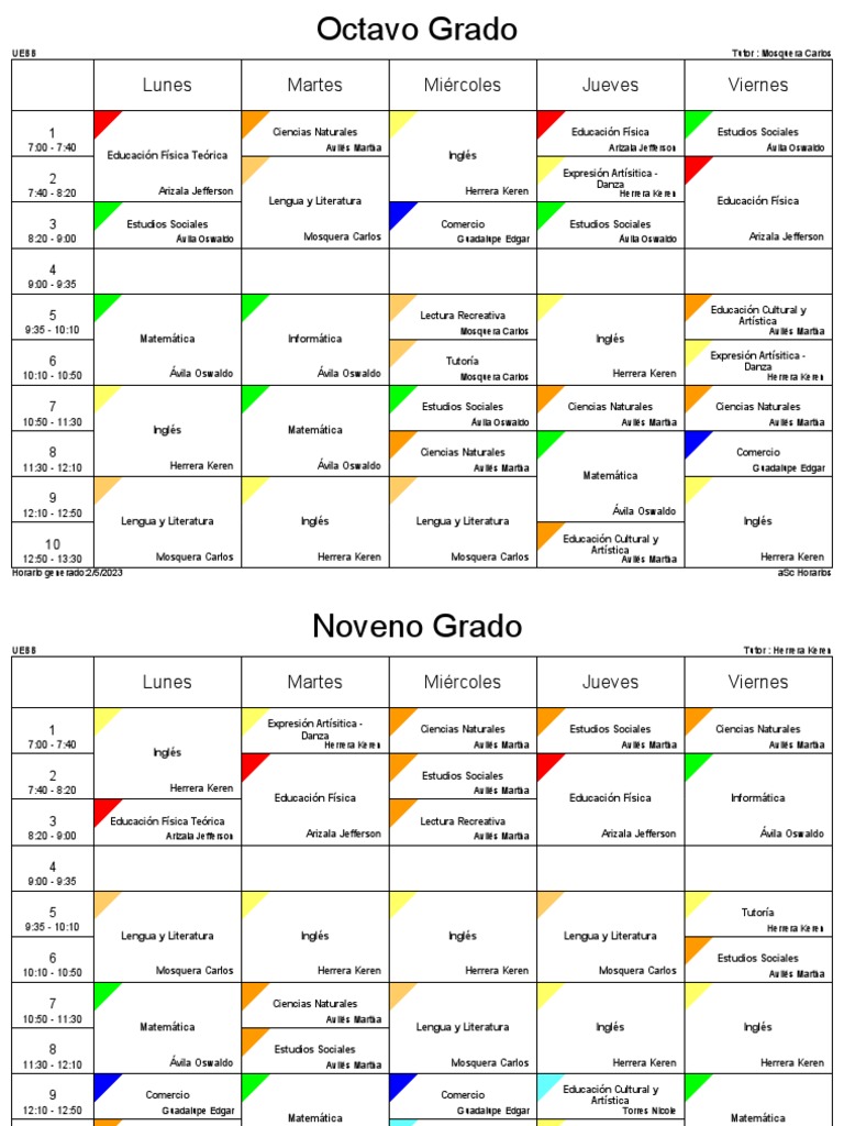 Horarios UEBB por Grado y Tutor | PDF | Naturaleza | Ciencias Naturales
