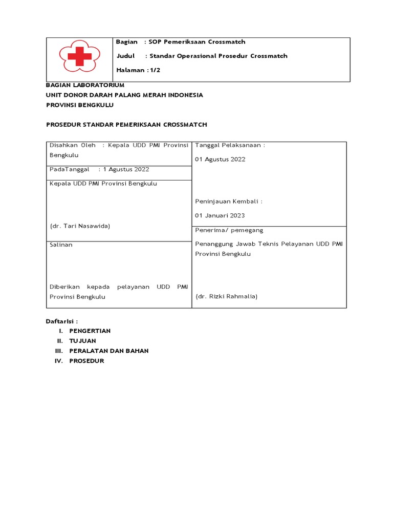 Prosedur Pemeriksaan Crossmatch | PDF | Sains & Matematika