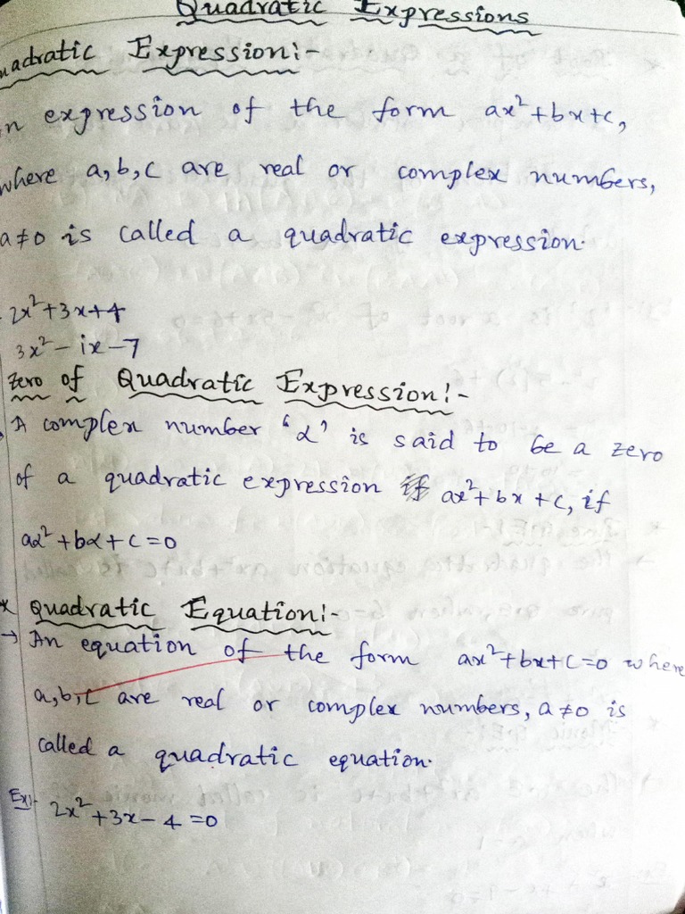 Quadratic Equations Notes | PDF
