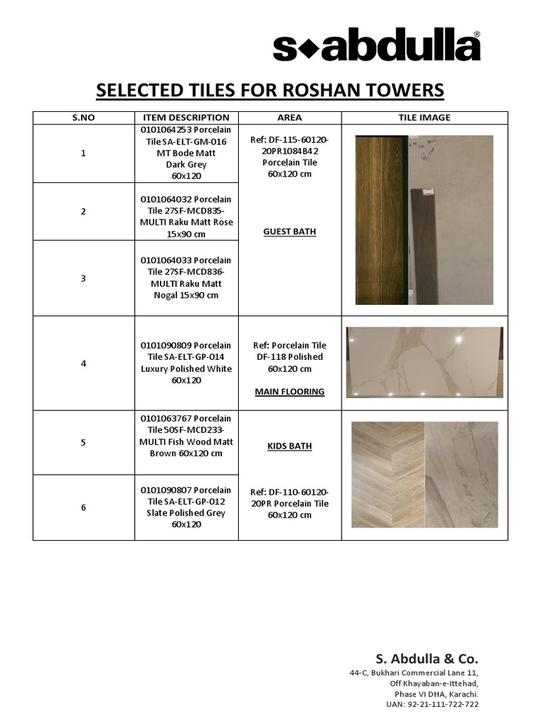 Roshan Towers Tiles New | PDF | Tile | Ceramic Materials
