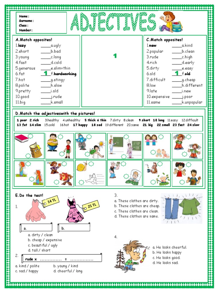 Adjectives Worksheets | PDF