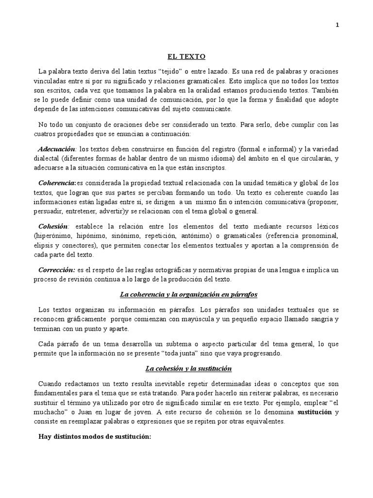 EL TEXTO, Coherencia, Cohesión, Adecuación | PDF | Palabra | Lengua ...