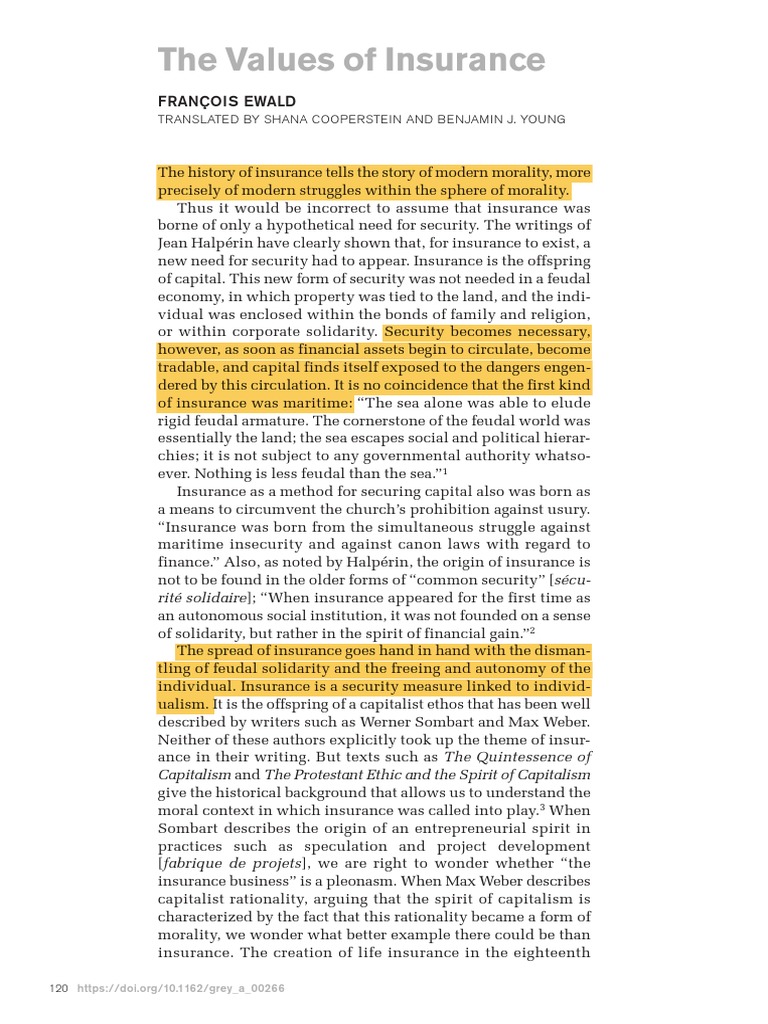Ewald The Values of Insurance | PDF | Insurance | Legal Liability