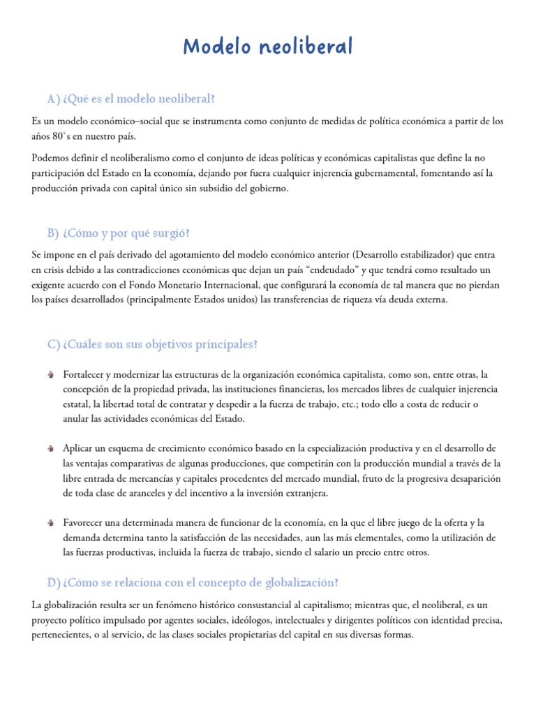 Modelo Neoliberal | PDF