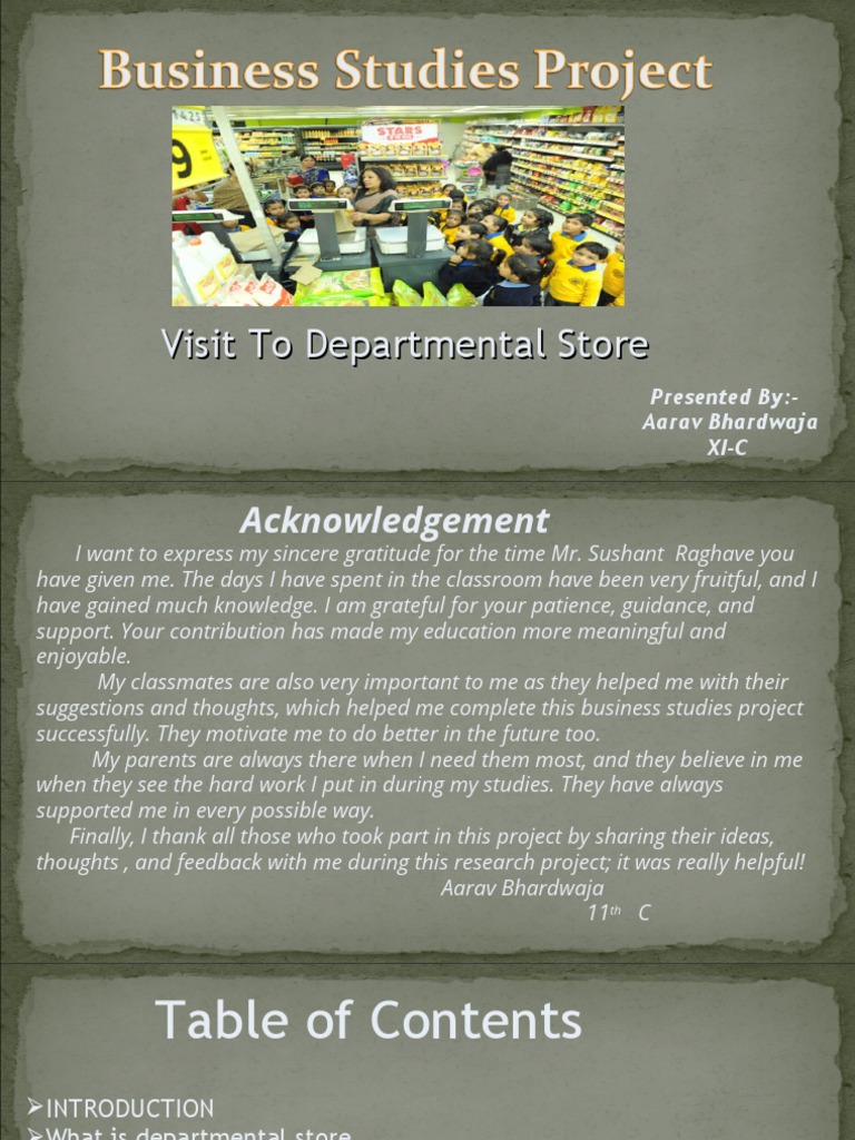 Business Studies Project - Aarav Bhardwaja | PDF | Retail | Department ...