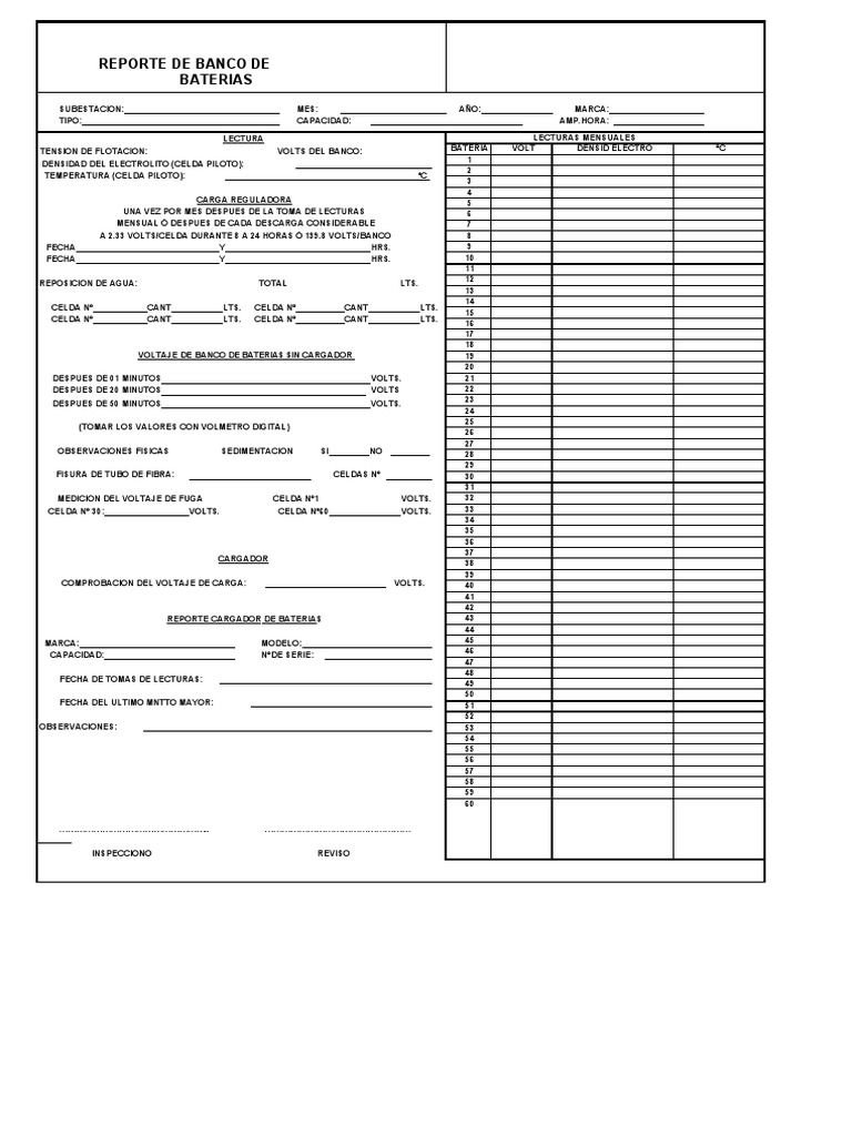 Reporte Formato de Banco Baterias Set Enosa | PDF