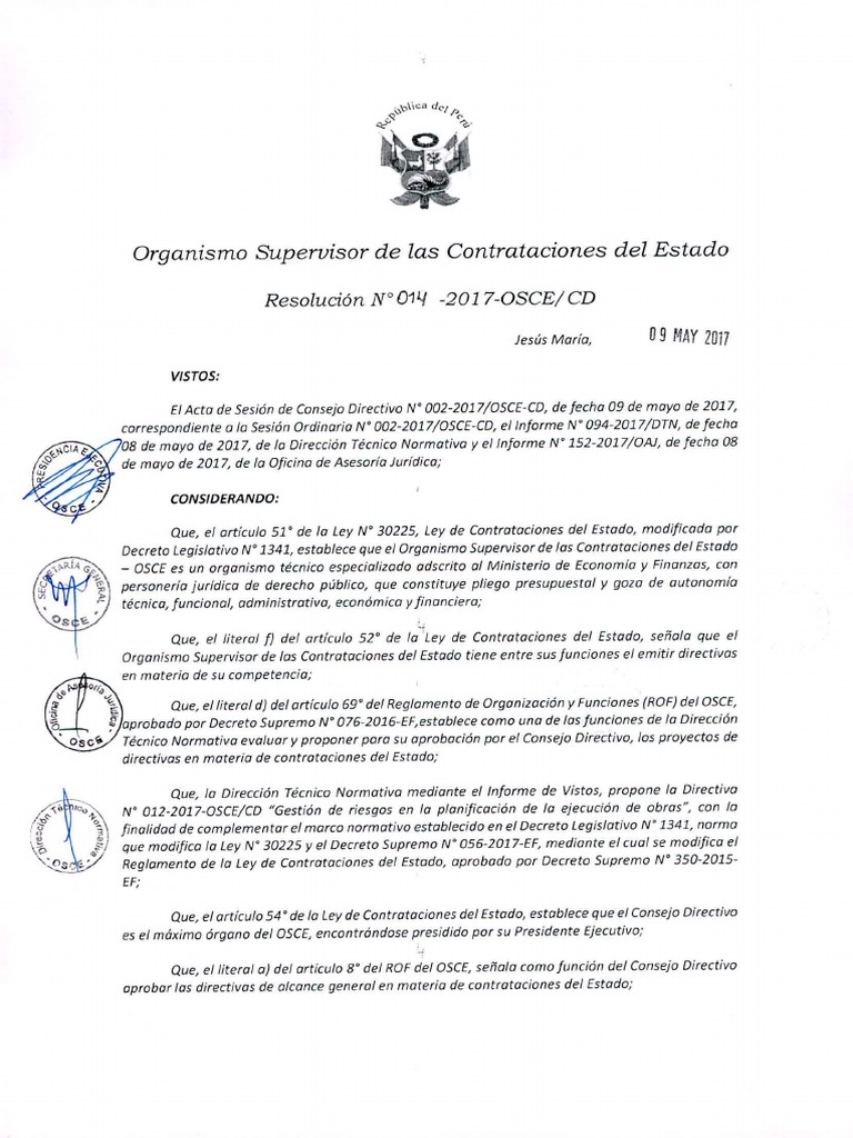 Resolución de Consejo Directivo N 014-2017-OSCE-CD | PDF | Riesgo | Regulación