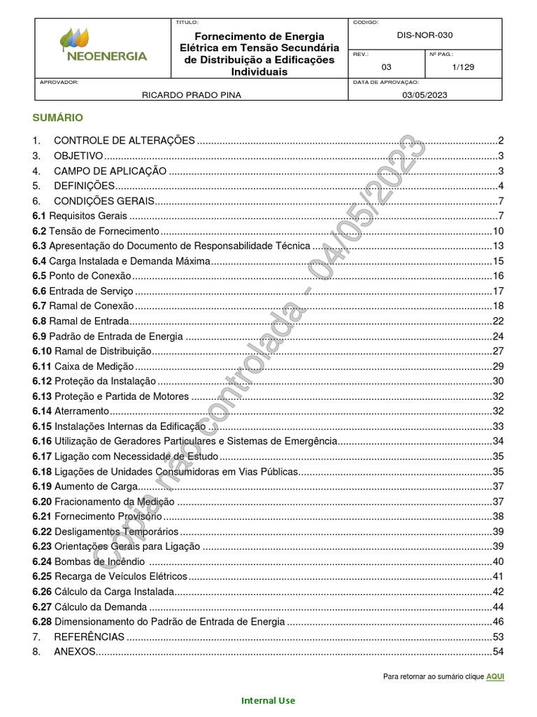 DIS NOR 030 Fornecimento Energia Eletrica Tensao Secundaria Distribuicao Edificacoes Individuais ...