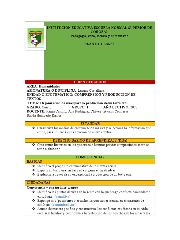 Plan de Clase Textos Orales | PDF | Las emociones | Comunicación