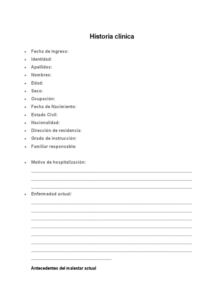 Historia Clinica Psicologia. | Descargar gratis PDF | Medicina CLINICA | Enfermedades y trastornos