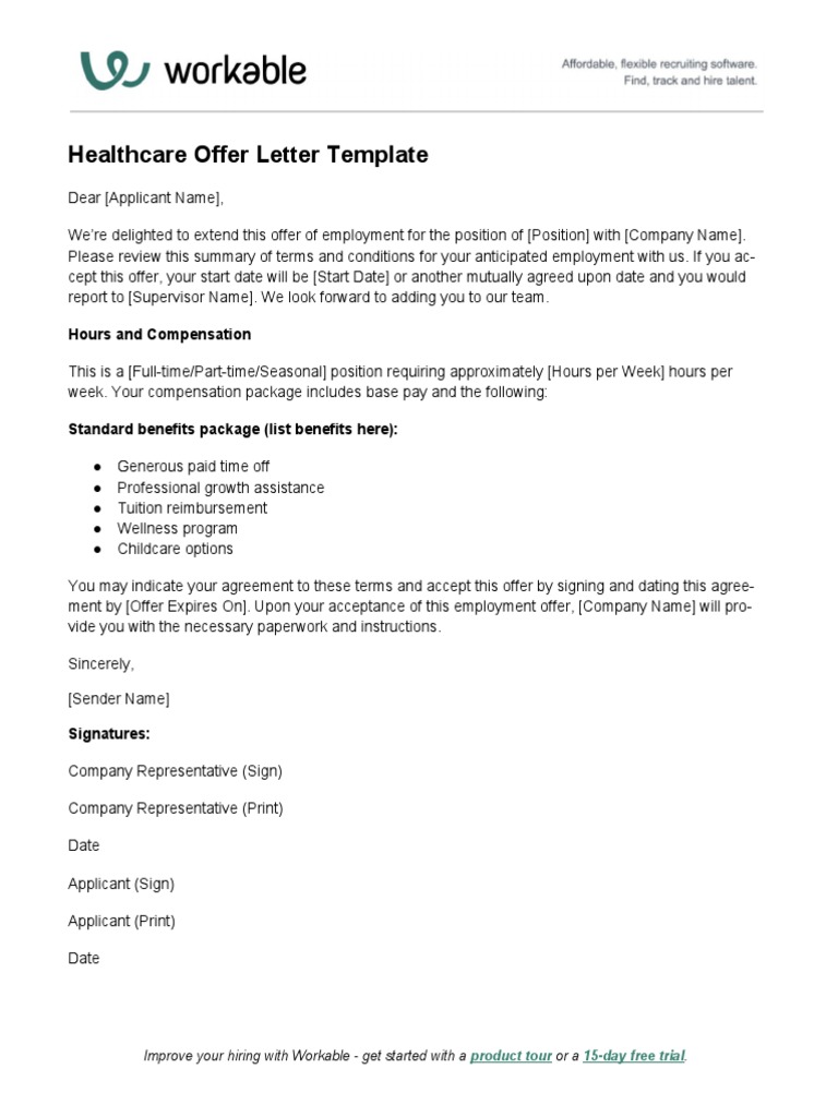 Healthcare Job Offer Letter Template | PDF | Compensation And Benefits ...