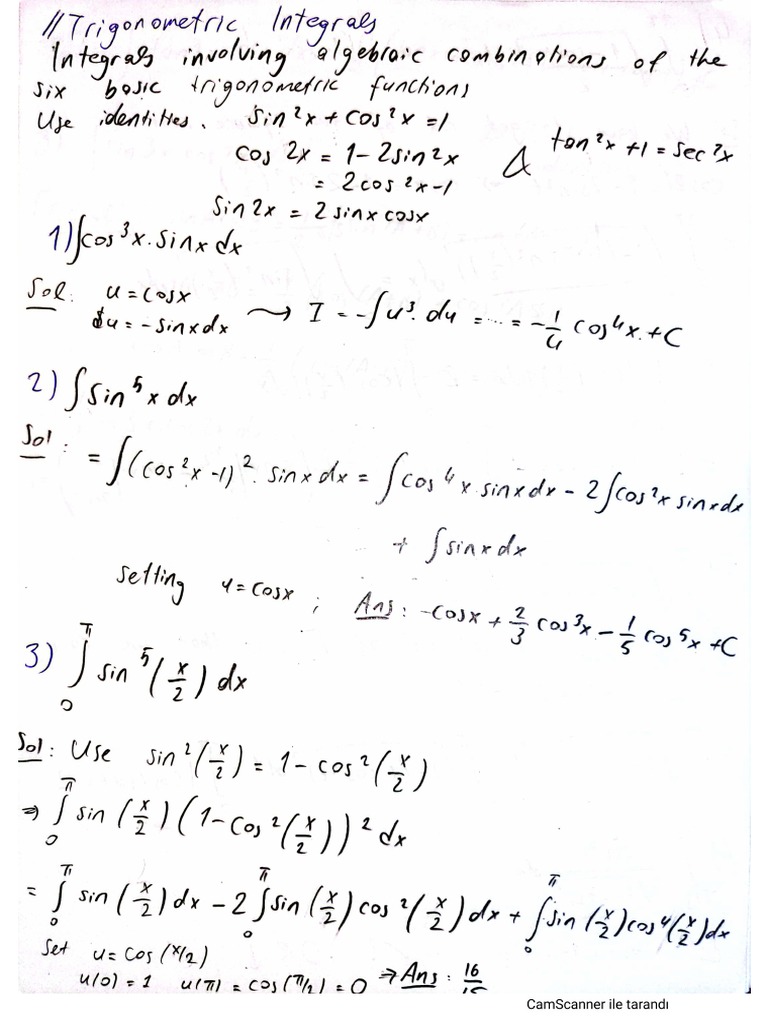 Trig Integrals and Substitution | PDF Trig Integrals and Substitution | PDF