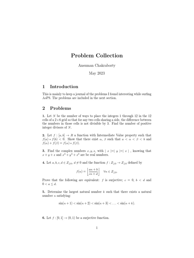 Problems For ISI-CMI Entrance | PDF | Function (Mathematics) | Mathematical Concepts