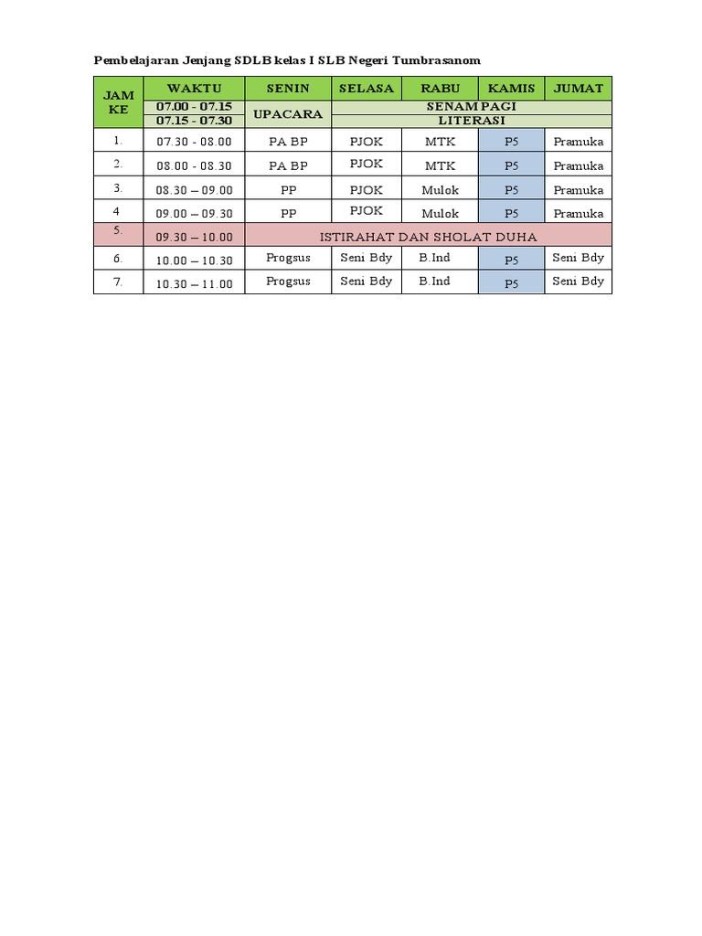 Jadwal Pembelajaran | PDF | Seni