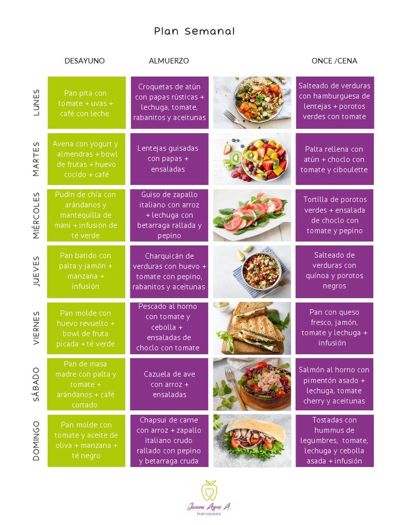 Plan Semanal Diana Madariaga | Descargar gratis PDF | ensalada | Alimentos