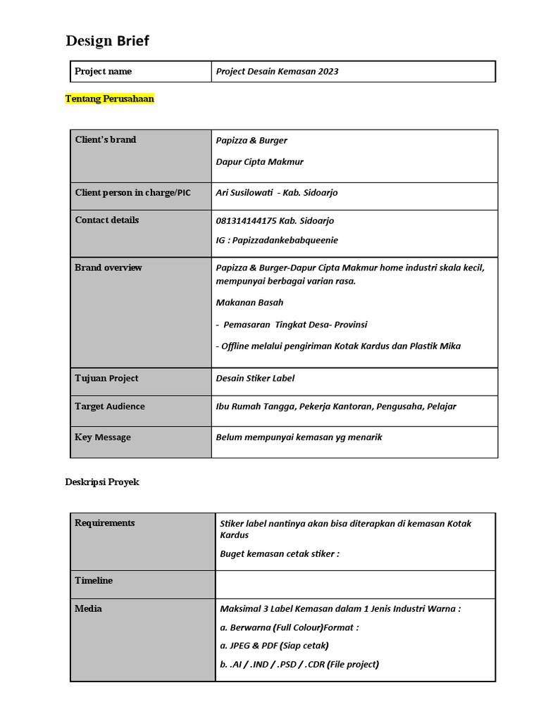 Desain Brief Papizza | PDF