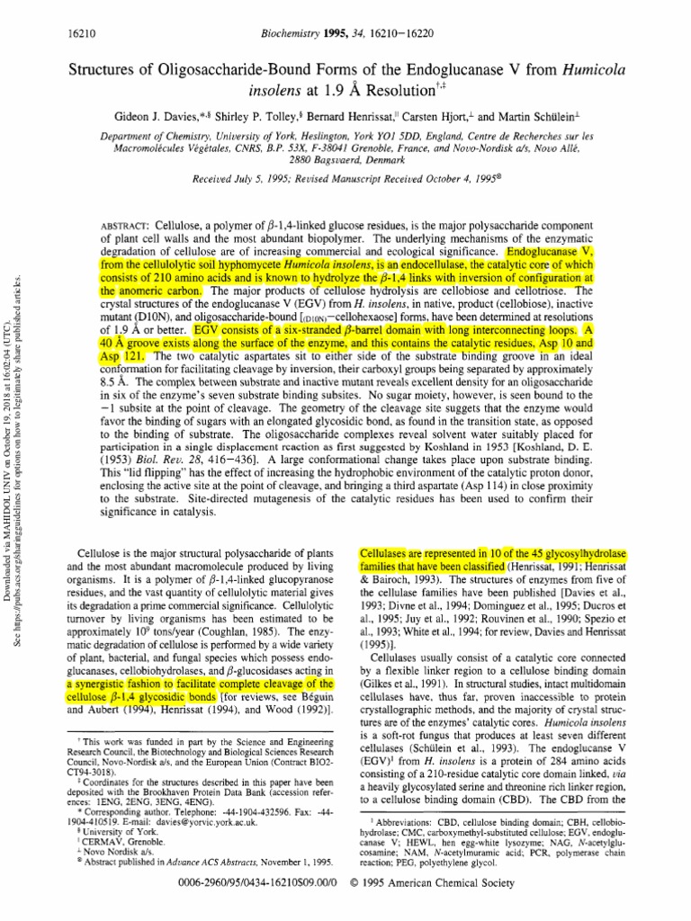 1995 - Davies Et Al. - Structures of Oligosaccharide-Bound Forms of The ... 1995 - Davies Et Al. - Structures of Oligosaccharide-Bound Forms of The ...