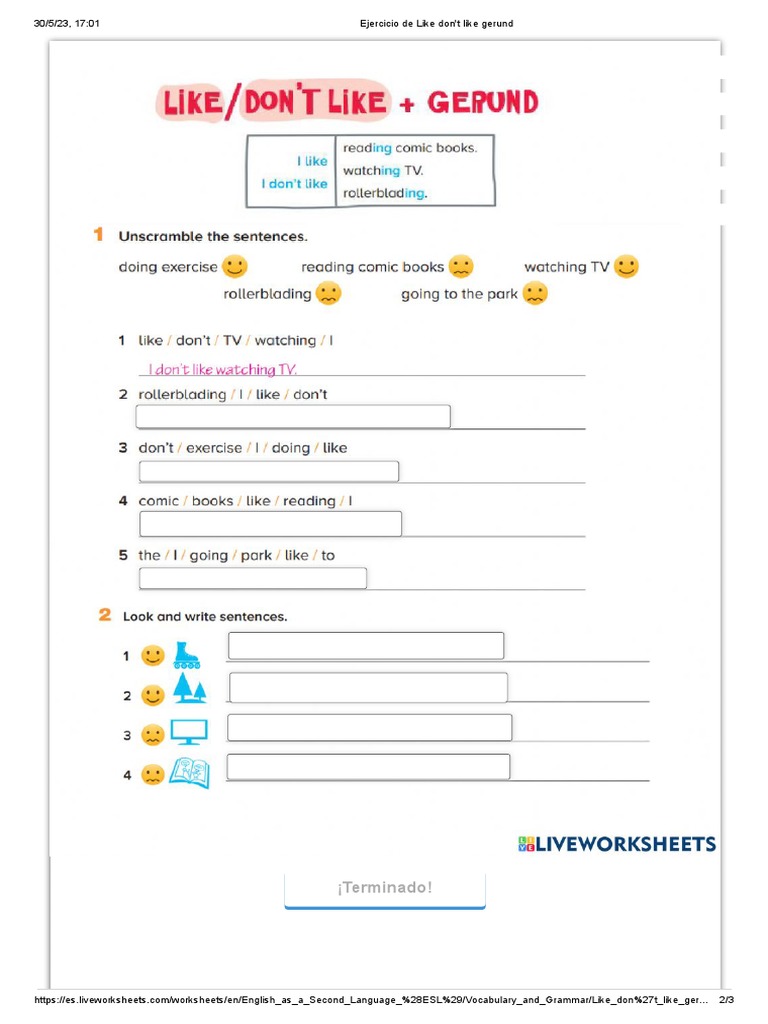 Ejercicio de Like Don't Like Gerund | PDF