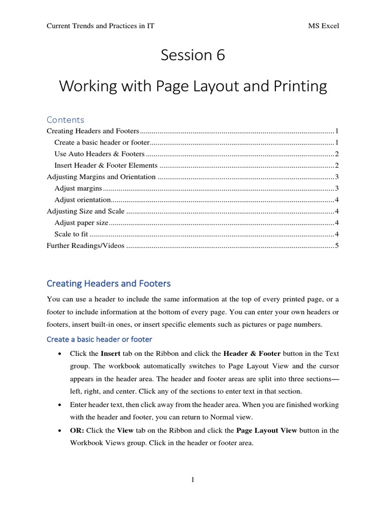 Excel 6 (Handouts) | PDF | Page Layout | Microsoft Excel