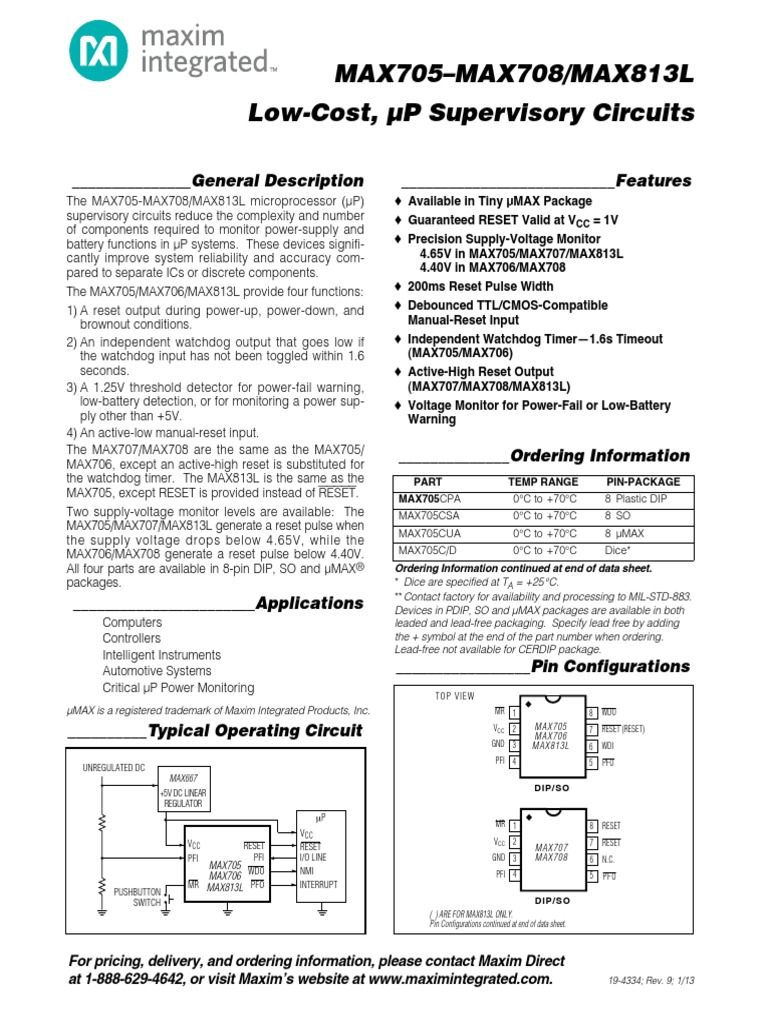 Max705 Max813l | Download Free PDF | Computer Science | Electrical Circuits